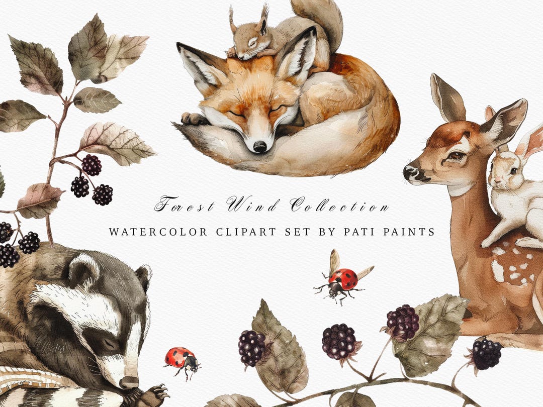 Autumn Forest Animal Clipart Bundle - Watercolor Forest Animal Wall Art ...