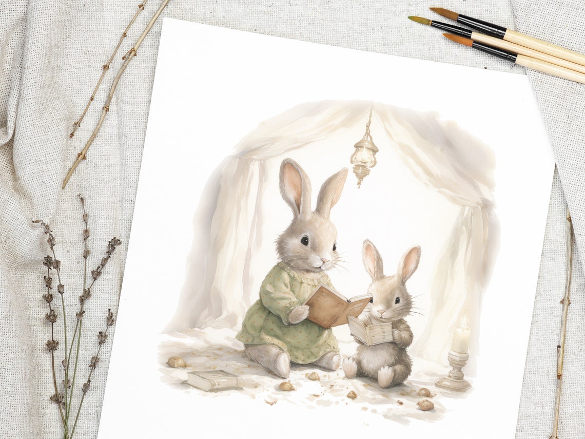 Watercolor Soft Nursery Rabbits Clipart Delicate Watercolor - Etsy