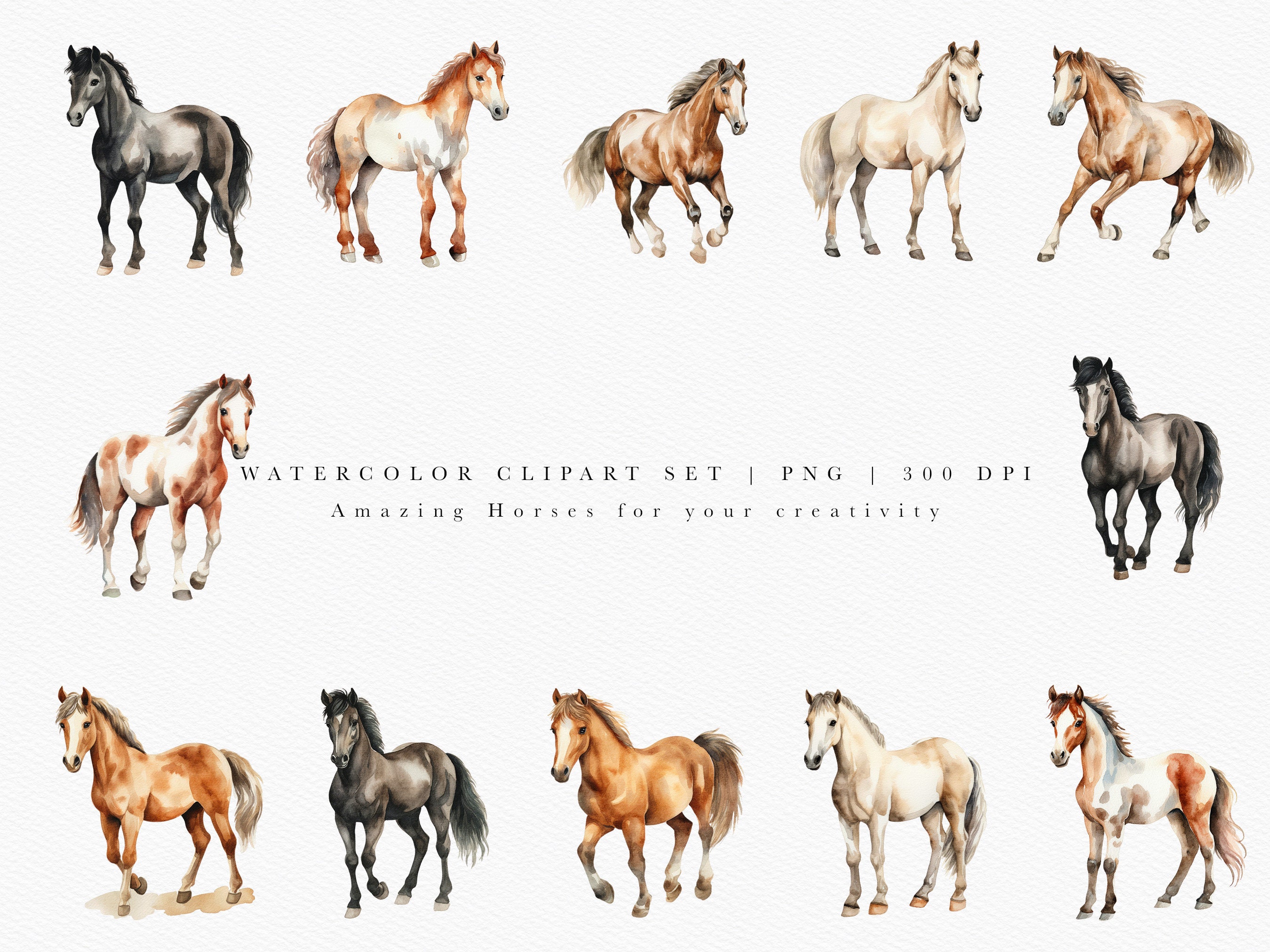 Watercolor Horse Clipart Bundle - Farm Animal Clipart - Nursery Wall ...