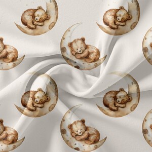 Sleepy Bear on the Moon Digital Paper - Nursery Pattern - Watercolor ...