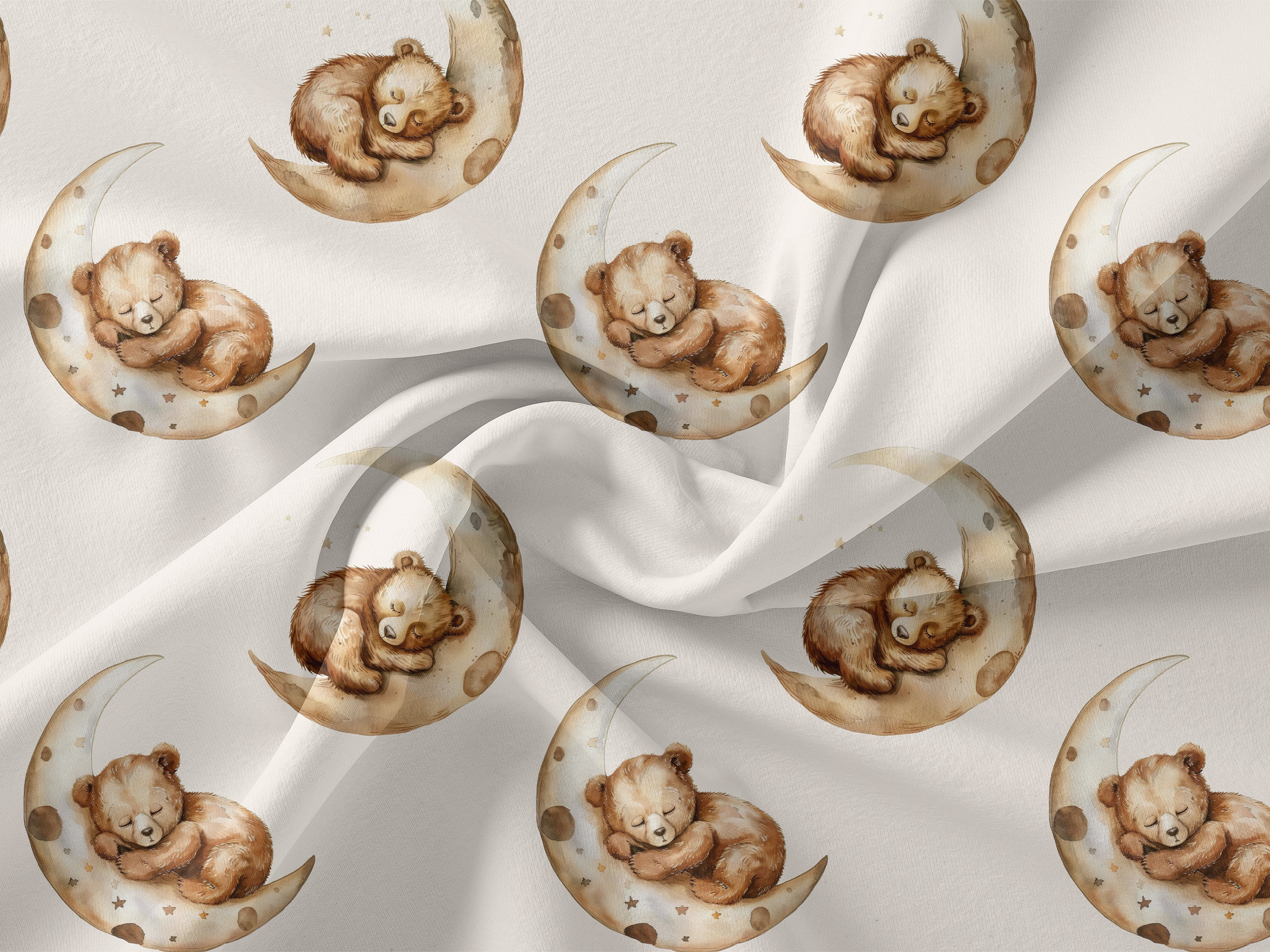 Sleepy Bear on the Moon Digital Paper Nursery Pattern Watercolor Bears ...
