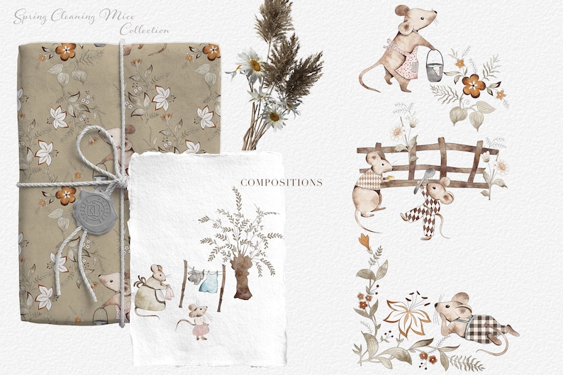 Spring Cleaning Mice Watercolor Cute Mouse Clipart - Etsy