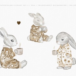 Watercolour Bunny With Coffee Clipart - Hand Painted Illustration ...