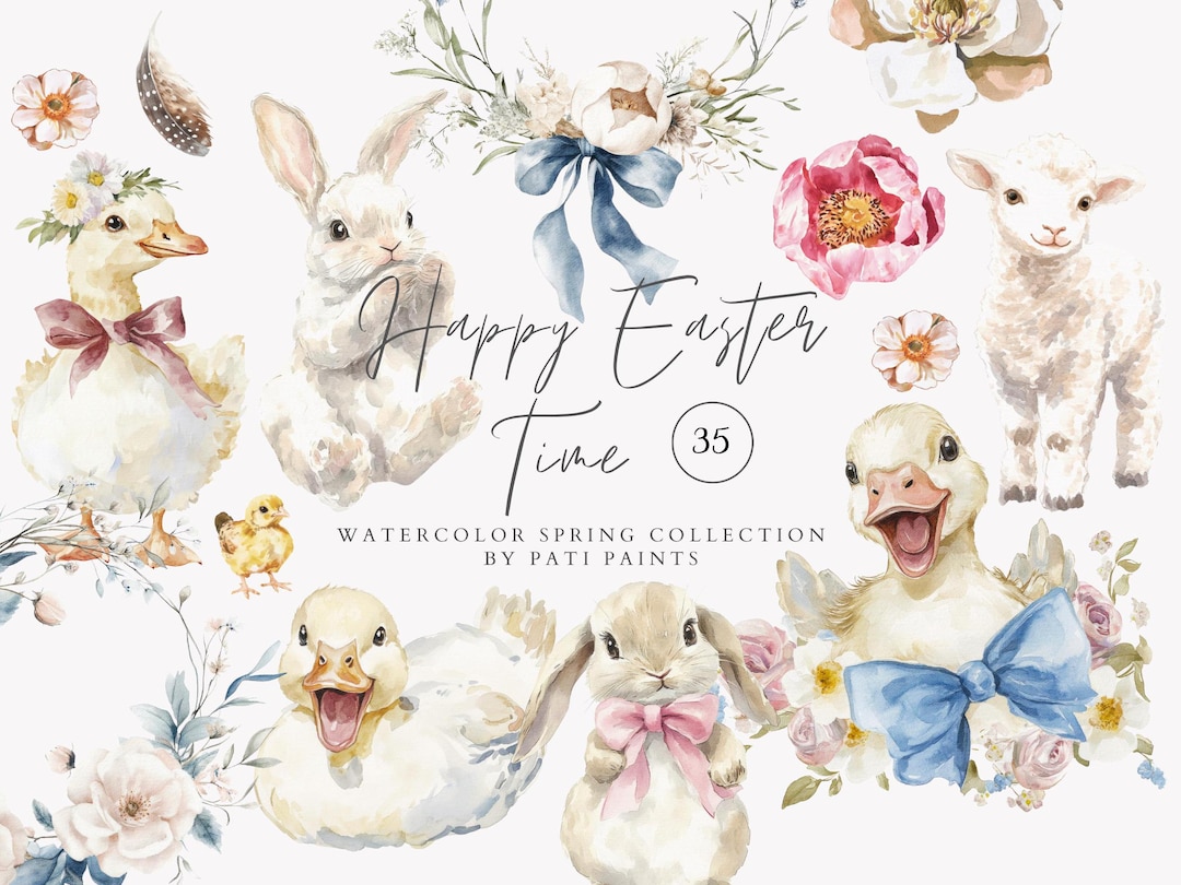 Watercolor Happy Easter Time Collection - Easter Clipart - Watercolor ...