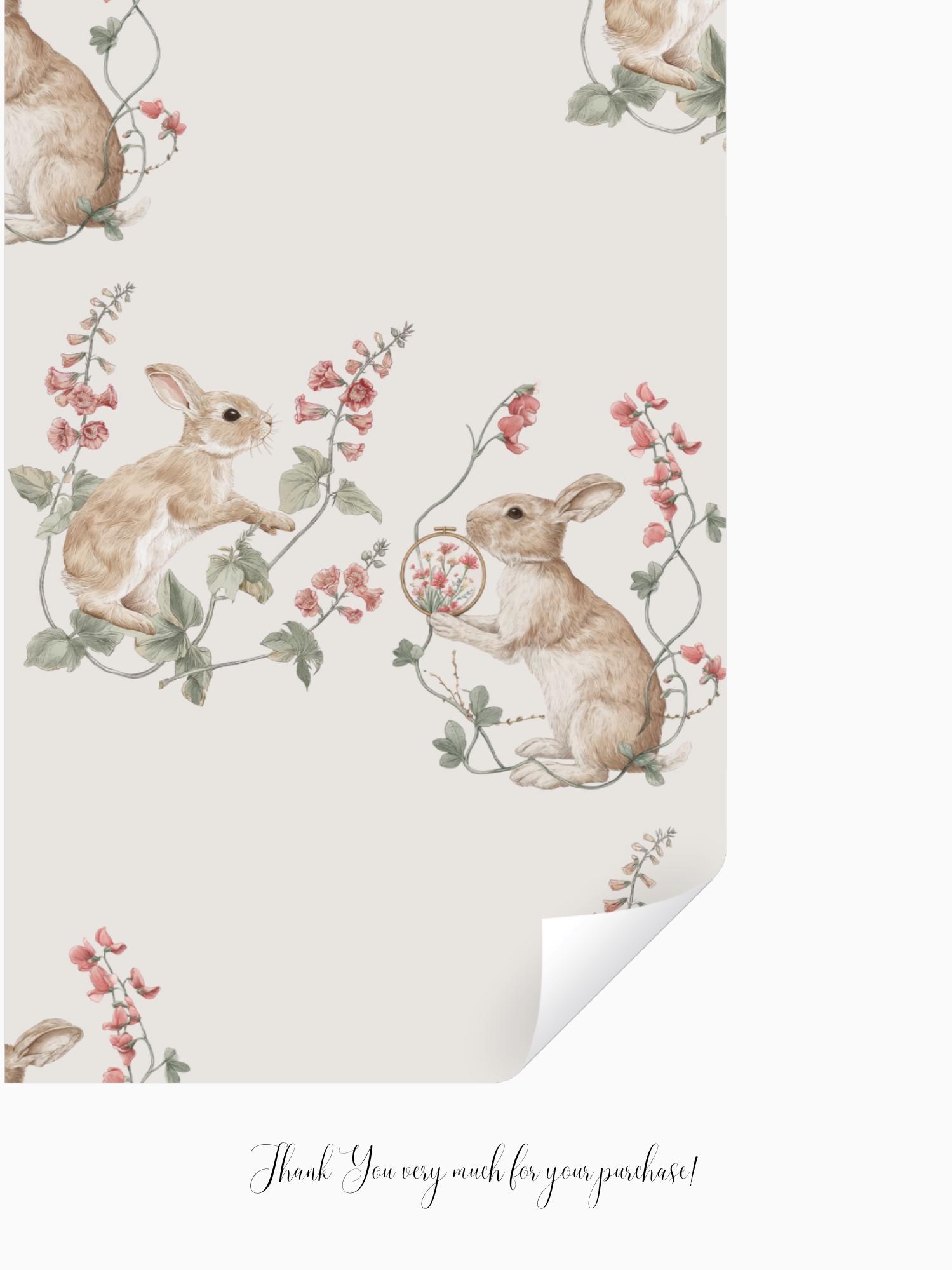 Watercolor Cute Floral Bunny Pattern, Cottagecore Rabbit Seamless Paper ...