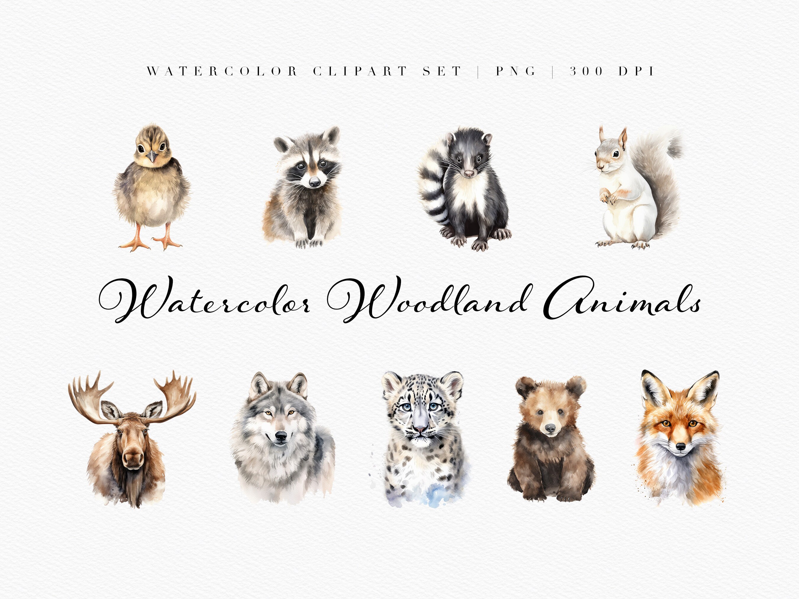 Woodland Animal Clipart Bundle Watercolor Animals Clipart Baby Shower ...