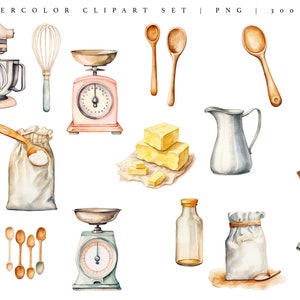 Baking Supplies Clipart Bundle - Watercolor Baking Clipart - Cooking ...