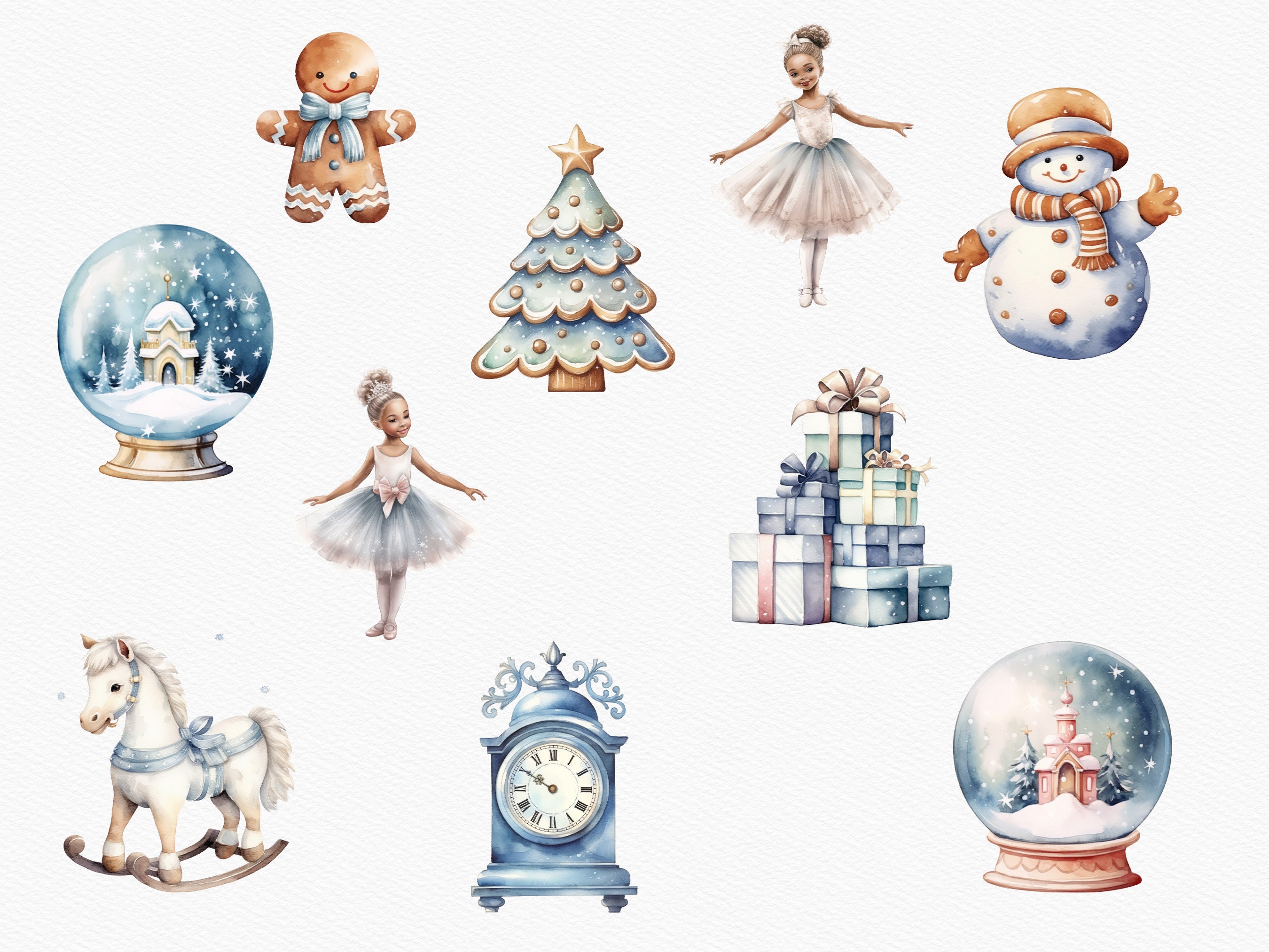 Blue Christmas Clipart Watercolor Winter Clipart Ballerina Clipart ...