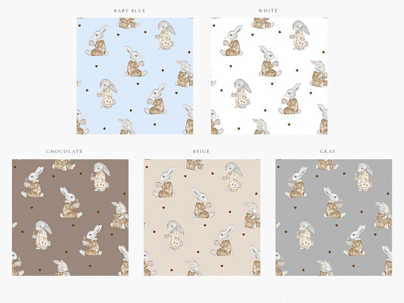 Watercolor Hand Painted Bunny Digital Paper Color Background Nursery ...