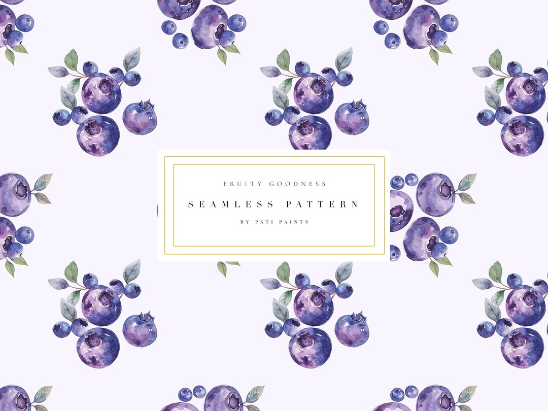 Watercolor Blueberry Digital Paper - Fruit Seamless Pattern - Watecolor ...
