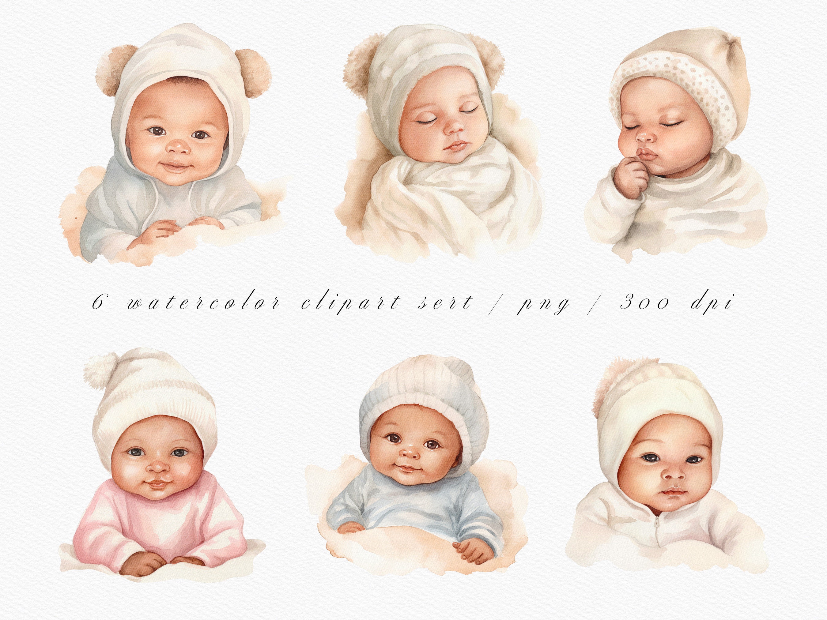 Watercolor Newborn Baby Clipart Bundle for Baby Shower Invitation Cute ...