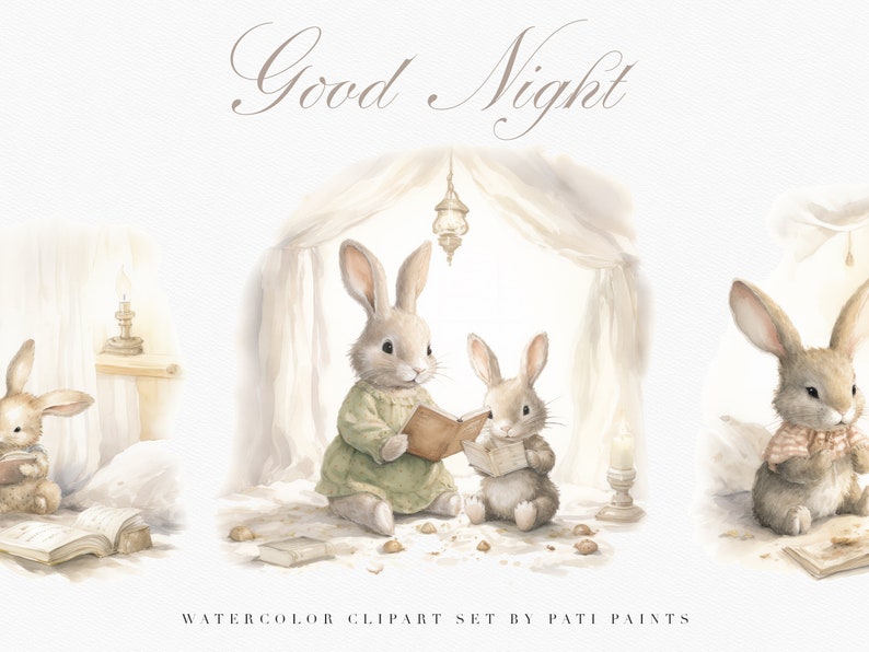 Watercolor Soft Nursery Rabbits Clipart Delicate Watercolor - Etsy