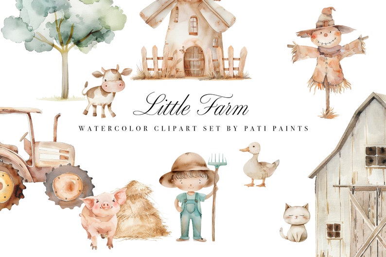 Nursery Farm Animal Clipart Bundle - Watercolor Farm Baby Animal ...