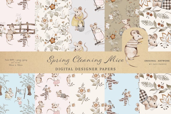 Watercolor Mouse Digital Paper Set Nursery Watercolor Wall - Etsy