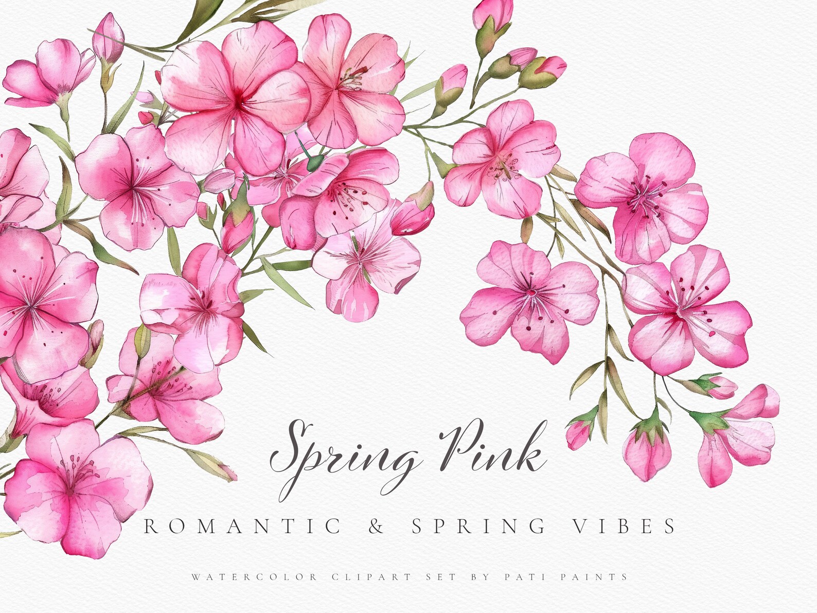 Spring Pink Flower Clipart Set Watercolor Flowers Premade Clipart ...