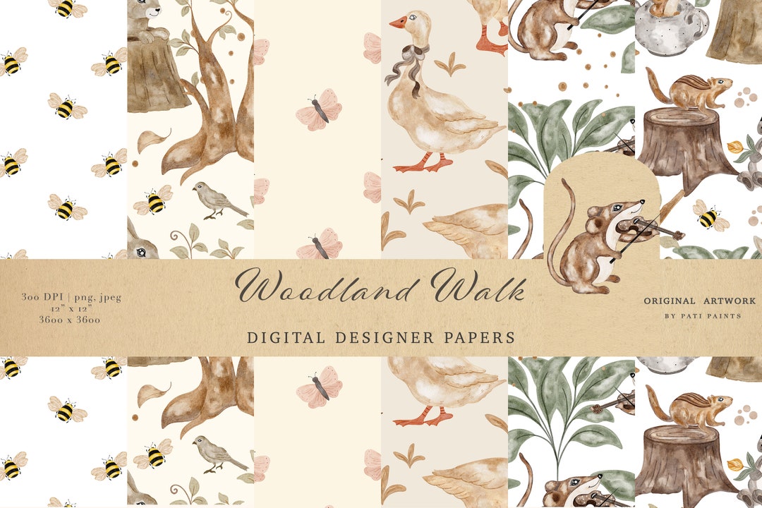 Watercolor Woodland Animal Digital Paper Set - Nursery Paper Pack ...