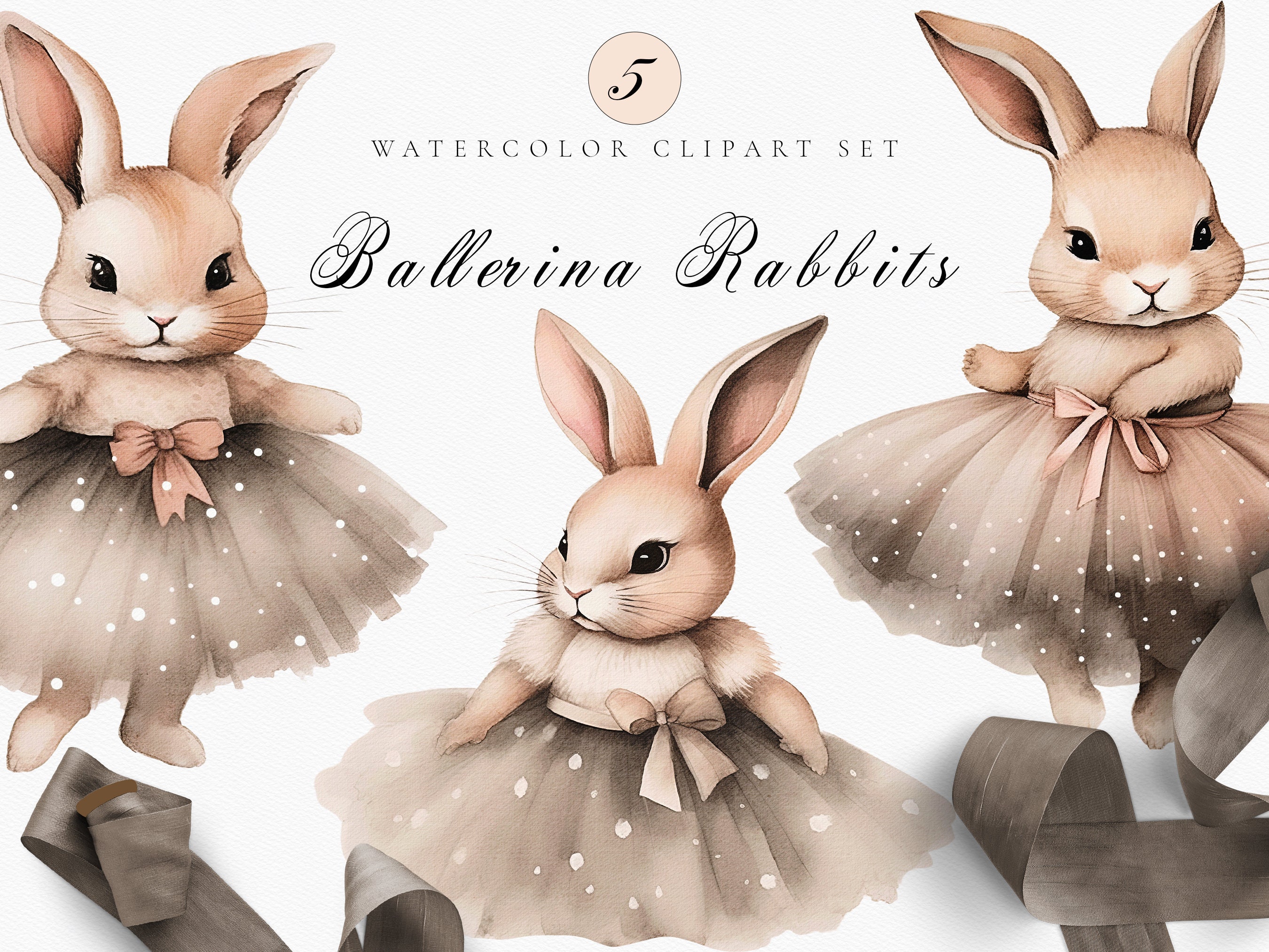 Watercolor Cute Ballerina Rabbits Clipart Set for Baby Shower Invite ...