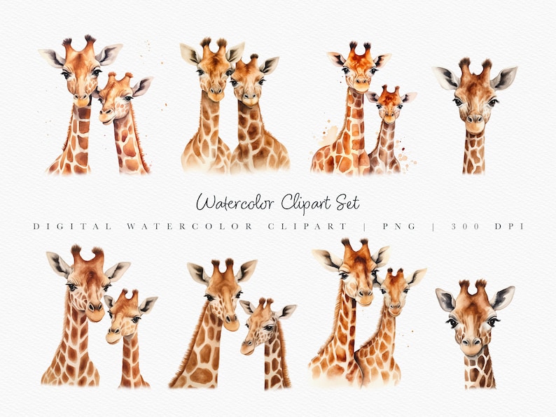 Watercolor Giraffe Clipart for Nursery Wall Art Safari Nursery Decor ...