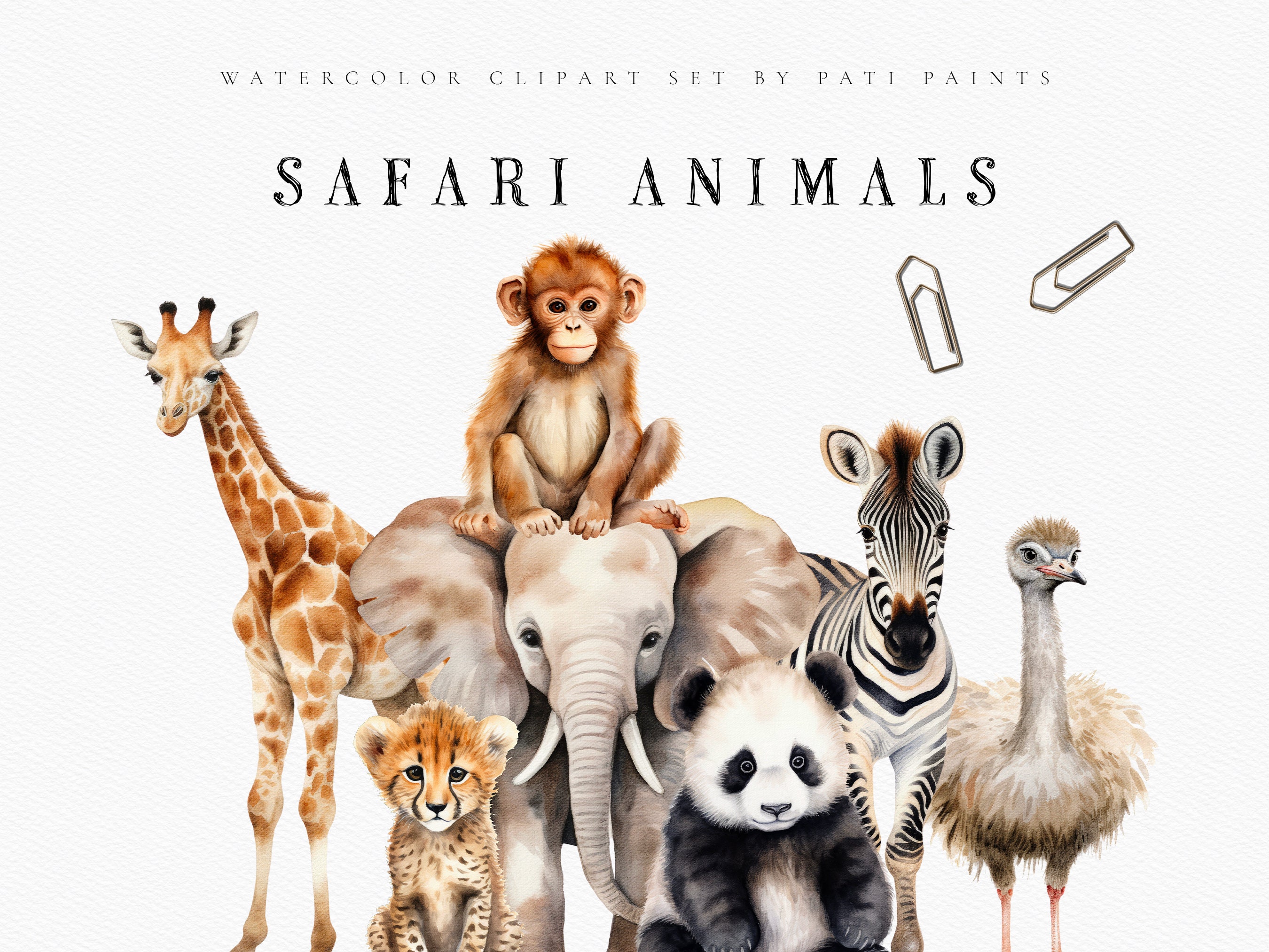 Watercolor Safari Animals Clipart Bundle - Digital Planner ...