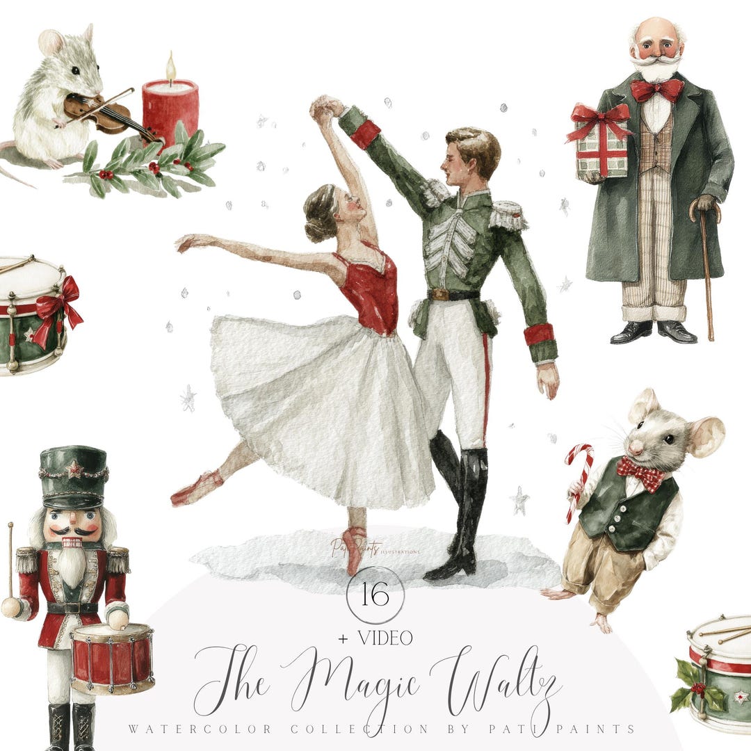 Watercolor Nutcracker Ballet Clipart Set, Christmas Ballerina and Toy ...