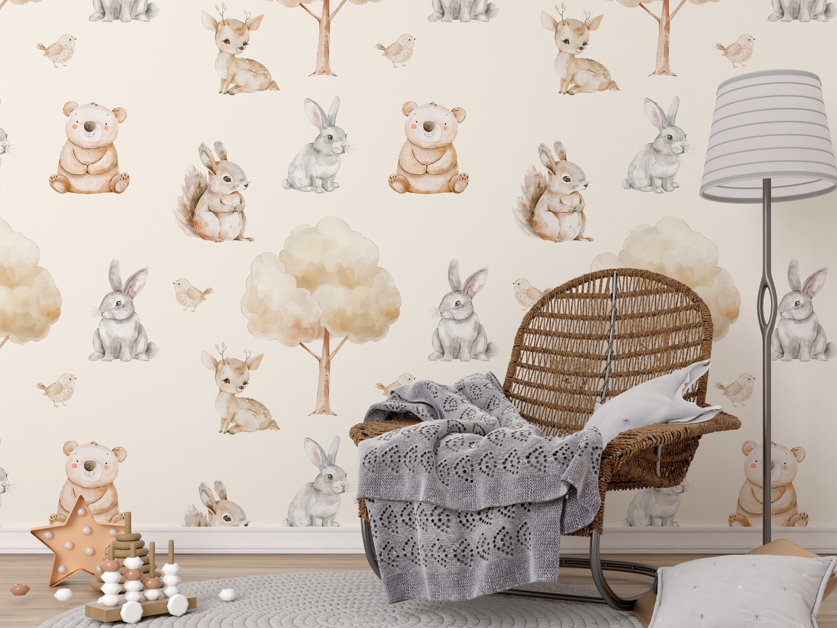 Watercolor Woodland Animals Digital Paper Digital Background Nursery ...