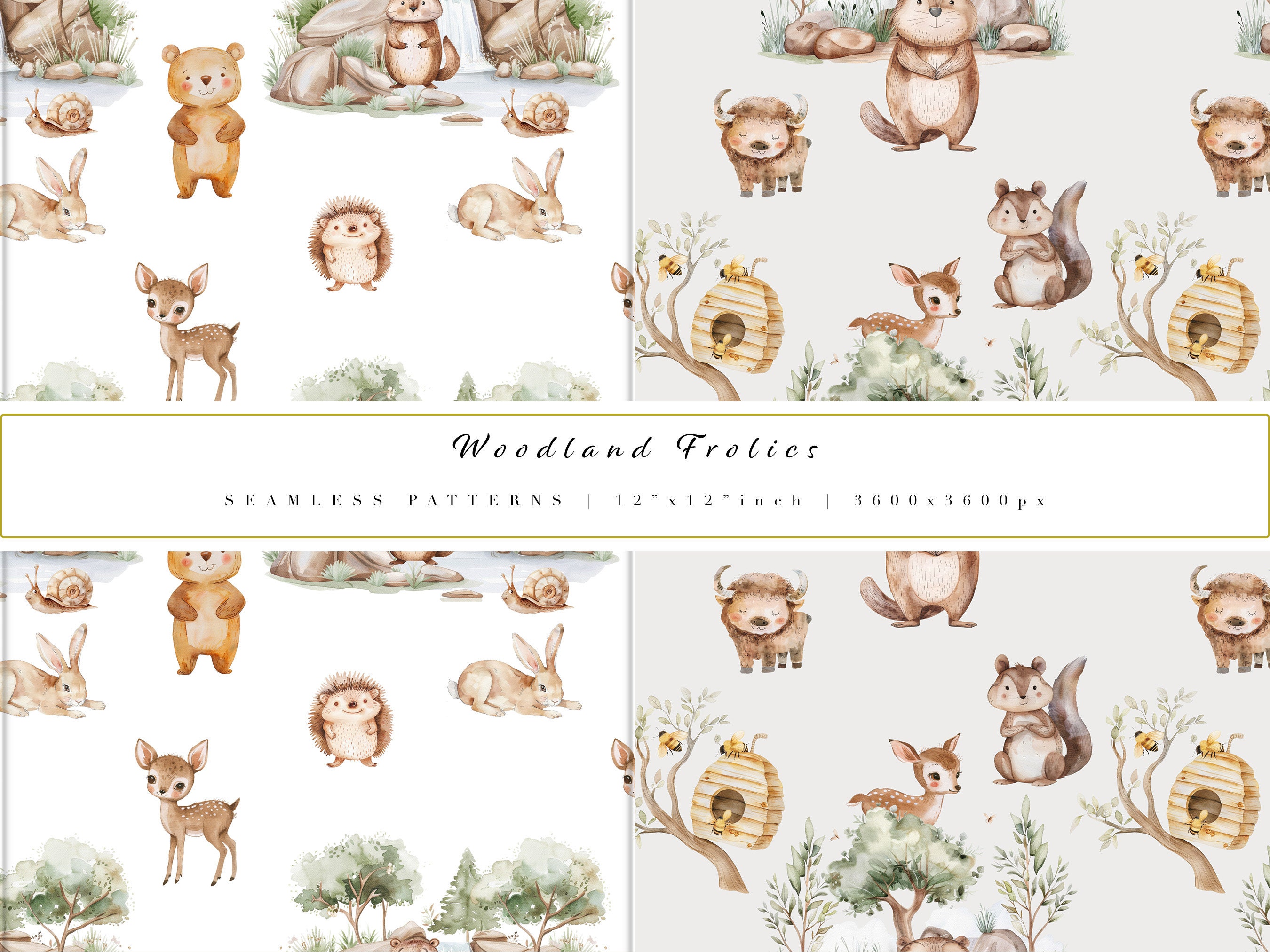 Watercolor Woodland Animal Digital Paper Set Seamless Pattern Digital ...