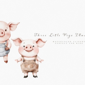 Watercolor Three Little Pigs Clipart Set - Kids Illustration - Digital ...