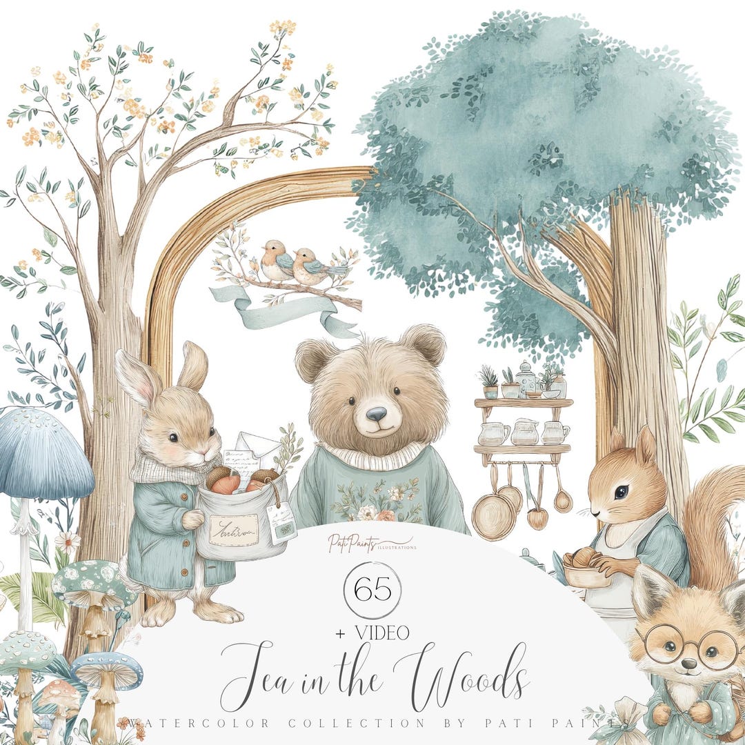 Winter Woodland Animals Clipart, Watercolor Forest Animals Bundle, Cute ...