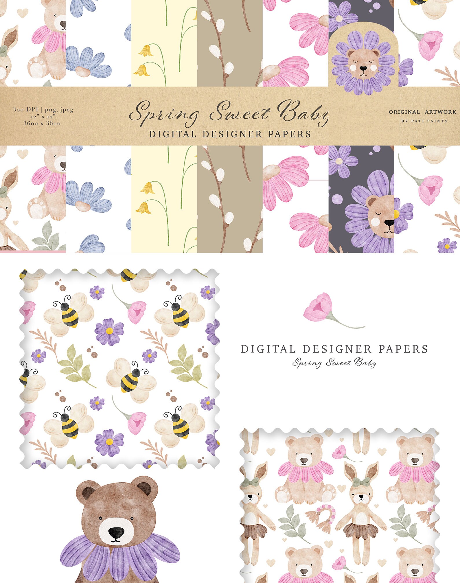 Spring Sweet Baby Watercolor Clipart - Floral Spring Clip Art ...