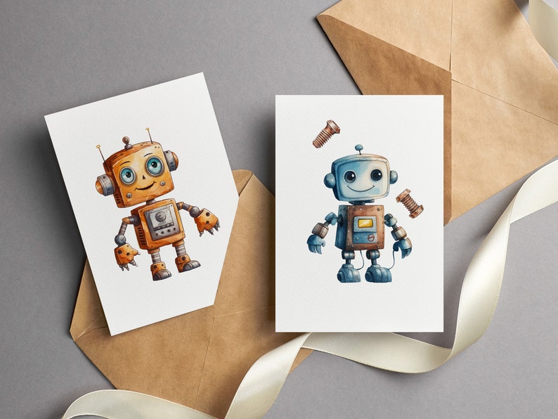 Watercolor Robots Clipart Bundle Children Printables Scrapbook Clipart ...
