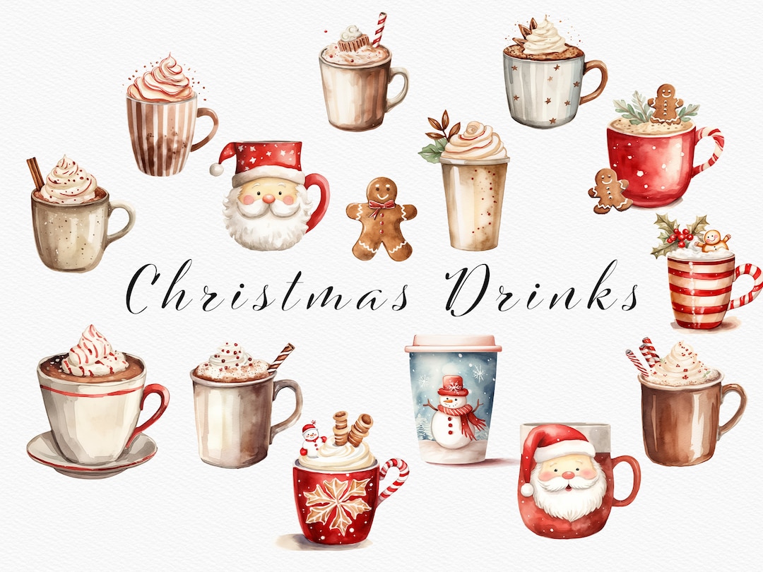 Watercolor Christmas Drinks Clipart Set for Commercial Use - Digital ...