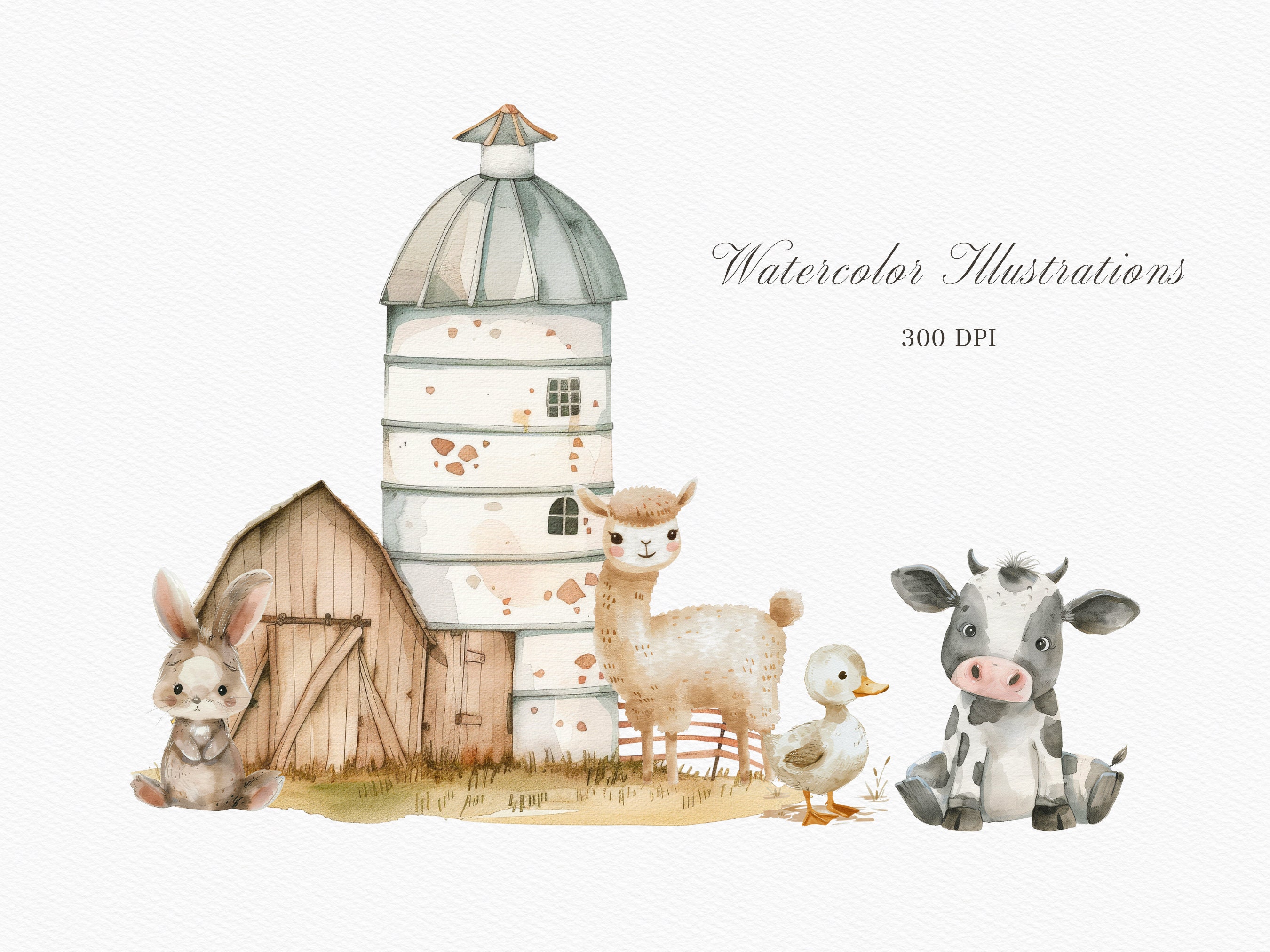 Watercolor Little Farm Animal Clipart Bundle - Scrapbook Clipart ...