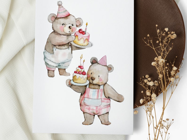 Birthday Bear With Cake Clipart Bundle - Scrapbooking - Happy Birthday ...