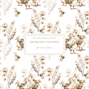 Watercolor Floral Field Goose Digital Paper, Wildflower Seamless ...