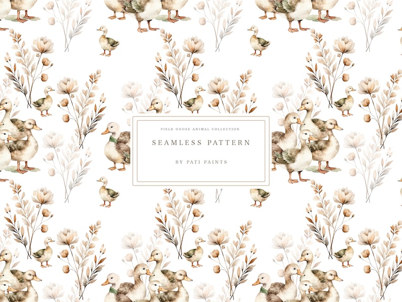 Watercolor Floral Field Goose Digital Paper, Wildflower Seamless ...
