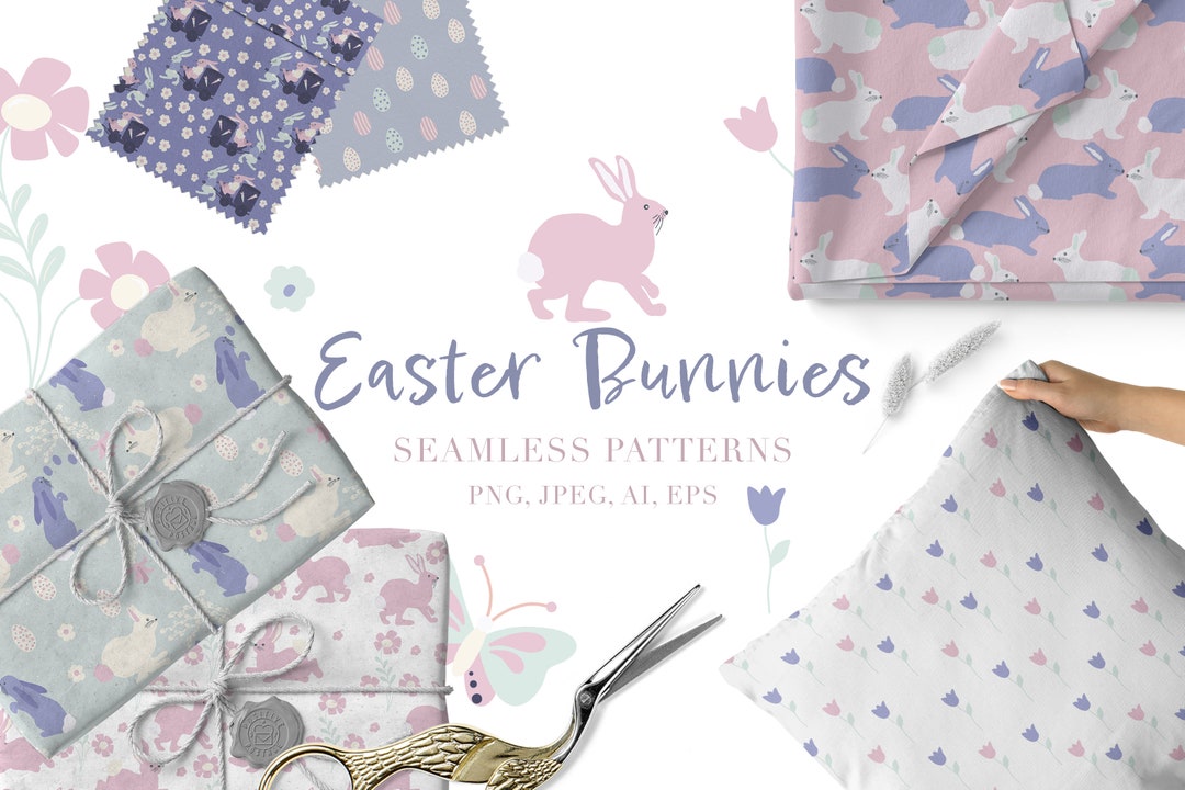 Watercolor Easter Bunny Digital Paper Set - Scrapbooking - Digital ...