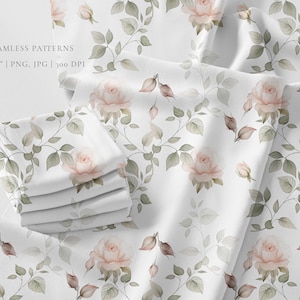 Watercolor Soft Roses Digital Paper Set Floral Seamless Pattern Wedding ...