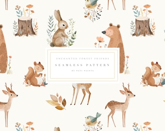 Watercolor Woodland Animals Digital Paper Digital Background Nursery ...