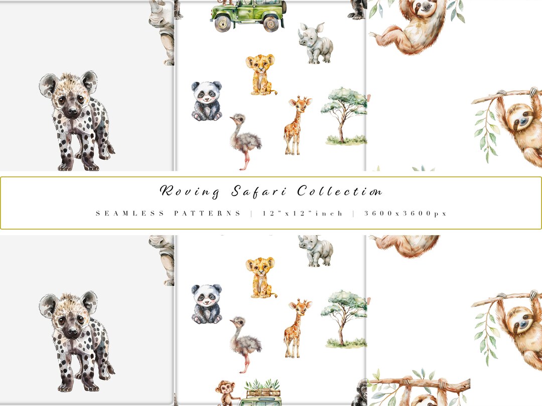 Watercolor Safari Digital Paper Set - Digital Background - Cute ...