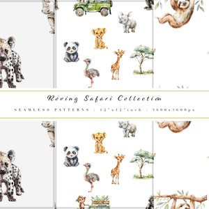 Watercolor Safari Digital Paper Set - Digital Background - Cute ...