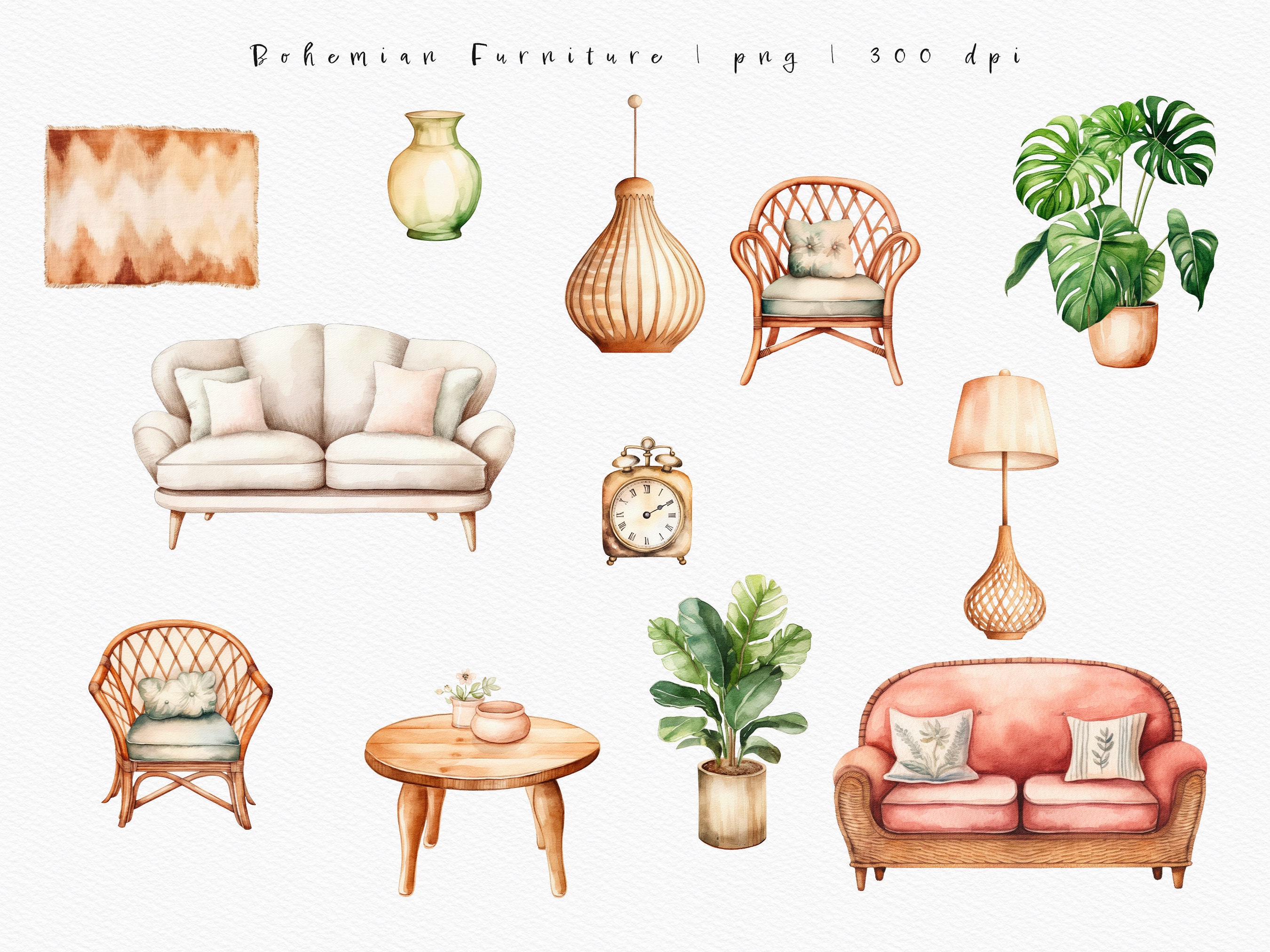Boho Furniture Bundle Clipart for Planner Supplies - Etsy