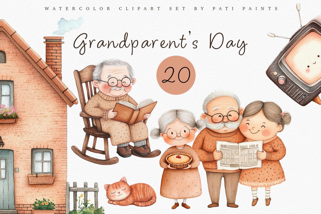 Watercolor Grandparent's Day Clipart Bundle - Grandfather Illustration ...