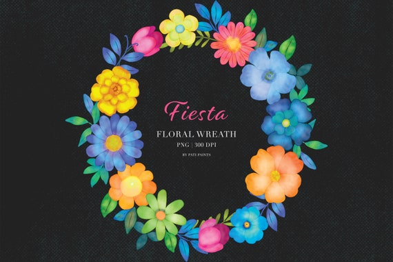 Fiesta Watercolor Wreath Colorful Floral Fiesta Wreath | Etsy
