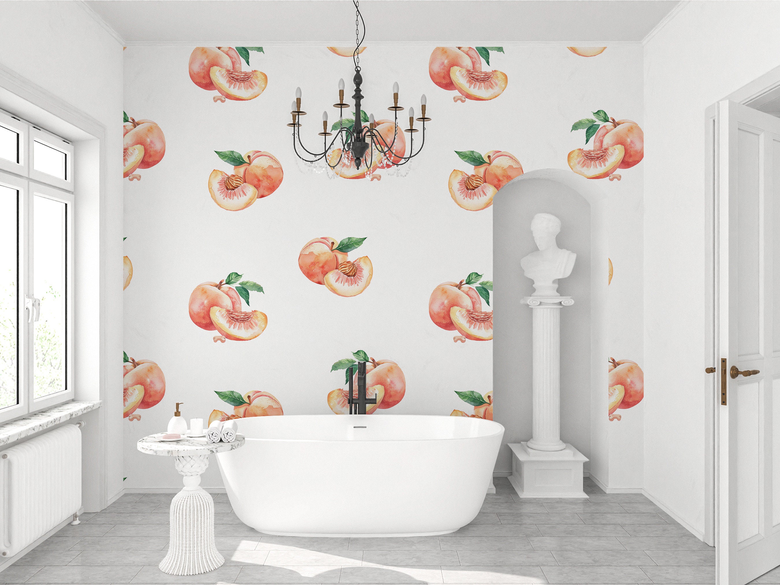 Watercolor Peach Digital Paper - Fruit Seamless Pattern - Watecolor ...