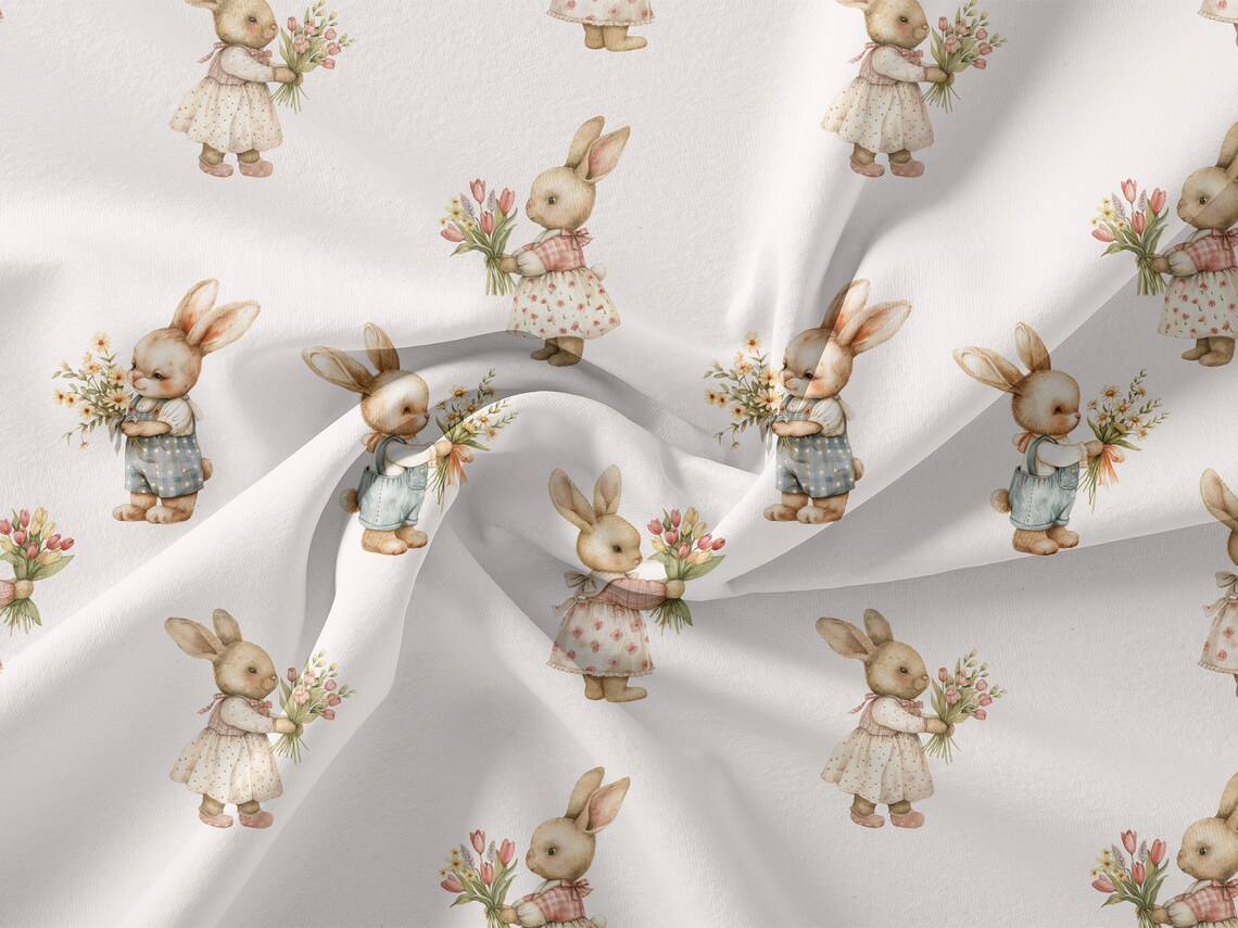 Easter Bunny Digital Paper Easter Paper Seamless Pattern Watercolor ...