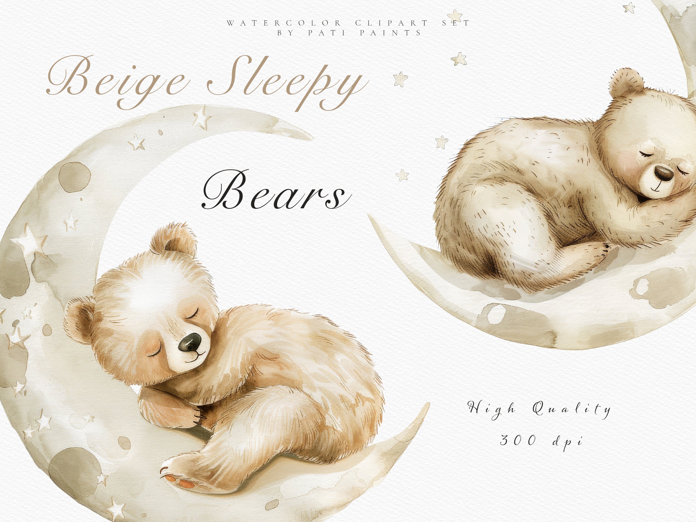 Sleeping Bear on the Moon Clipart Bundle Watercolor Teddy Bear Clipart ...