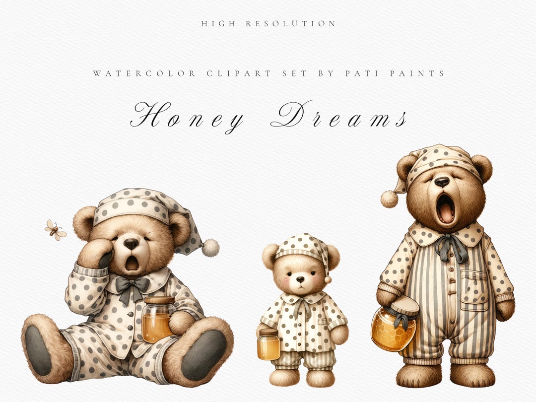Watercolor Bear Clipart - Honey Dreams Clipart Set for Commercial Use ...