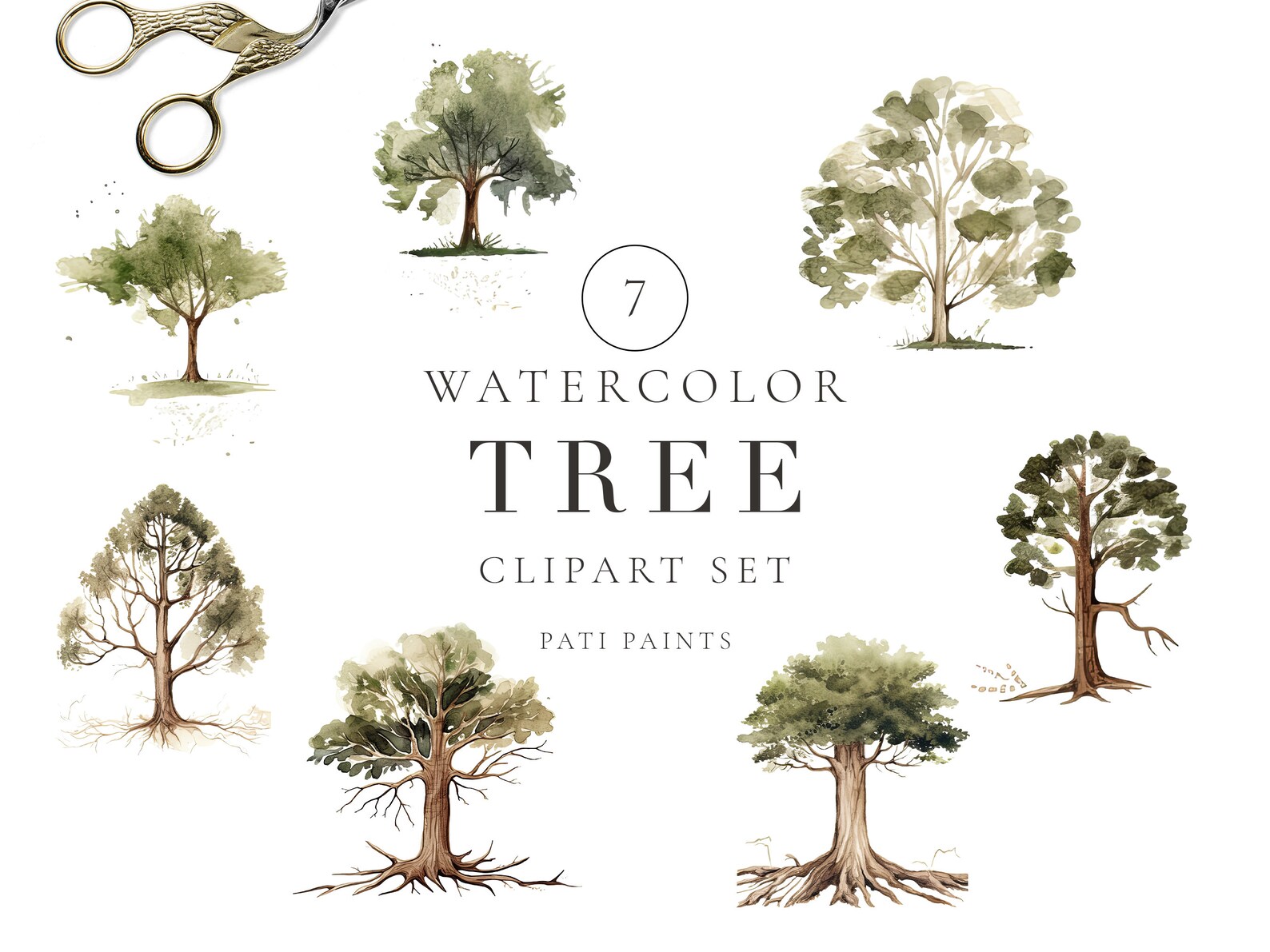 Watercolor Tree Clipart PNG Instant Download Forest Digital ...