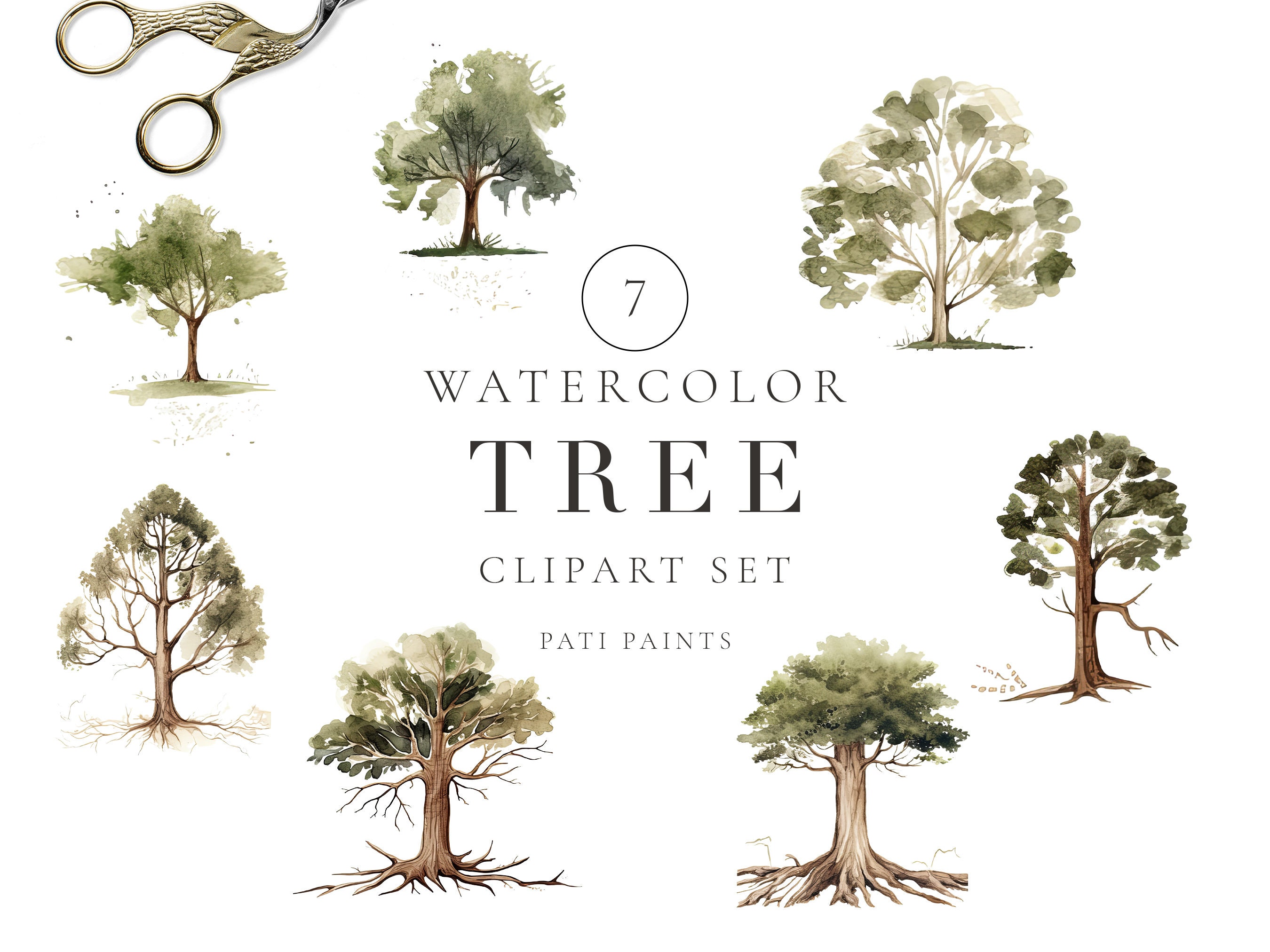 Watercolor Tree Clipart PNG Instant Download Forest Digital ...