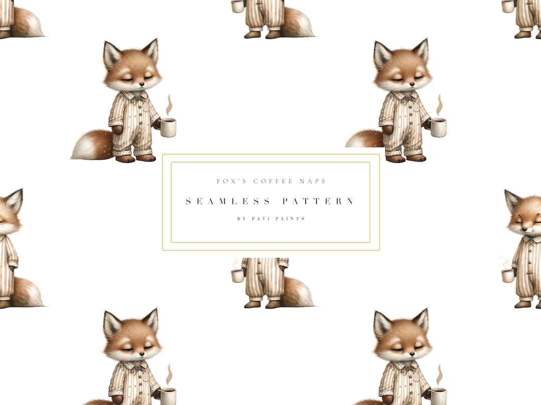 Watercolor Sleepy Fox Digital Paper - Fox With Coffee - Watercolor Fox - Nursery Animals ...